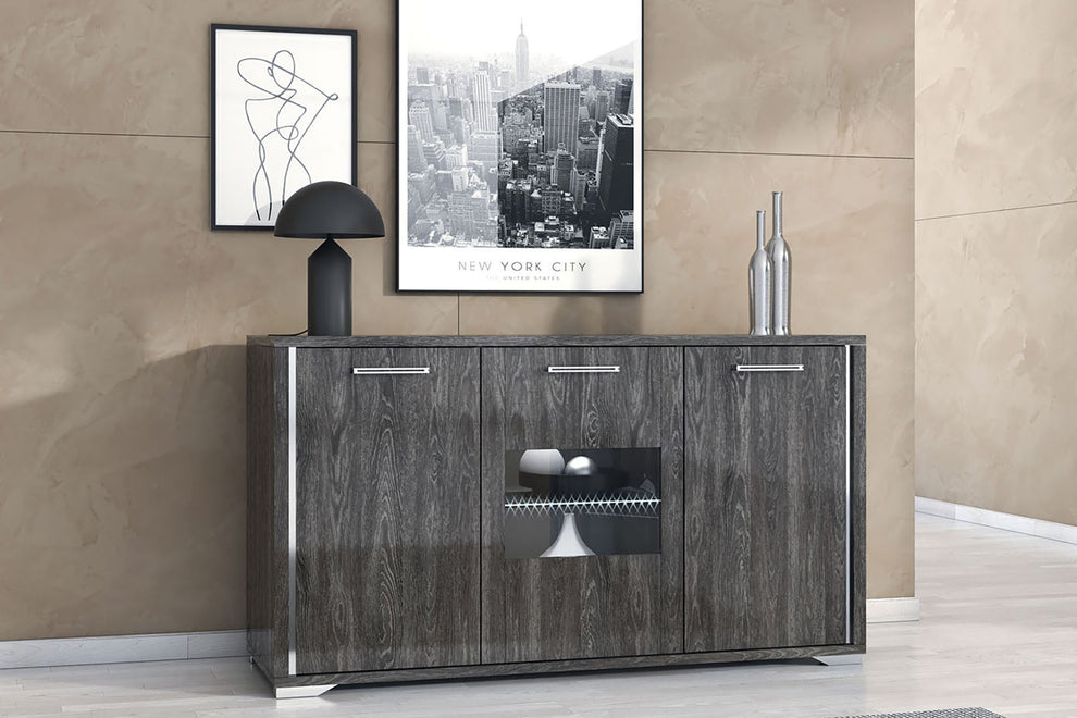 Armony Italian Grey Gloss 3 Door Sideboard with Interior LED Light – It ...