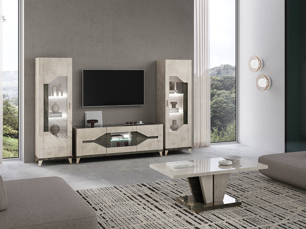 Felix Italian Two-Tone Gloss 1 Door LED Glass Display Cabinet – It’s ...