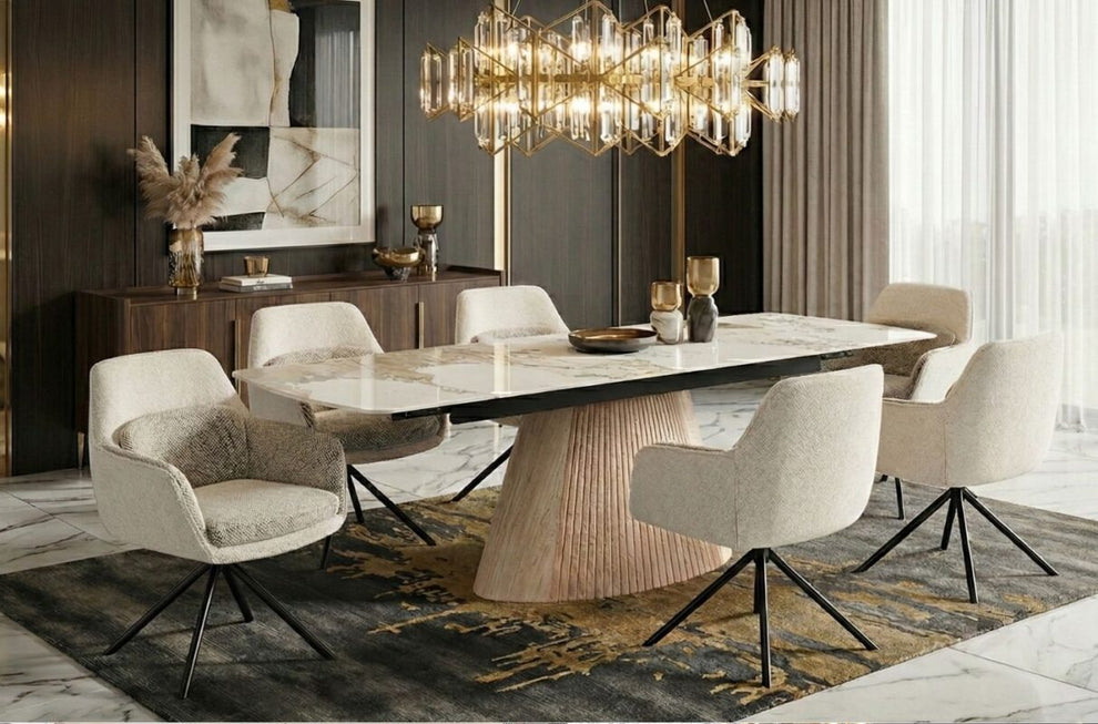 Monaco Sintered Stone Extendable Dining Table Plus 6 Florence Swivel C ...